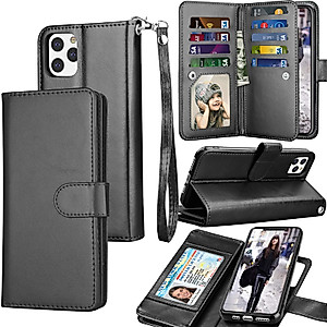 Tekcoo Wallet Case for iPhone 11 Pro / iPhone11 Pro (5.8 inch) 2019 Luxury ID Cash Credit Card Slots Holder Carrying Pouch Folio Flip PU Leather Cover [Detachable Magnetic Hard Case] Lanyard - Black
