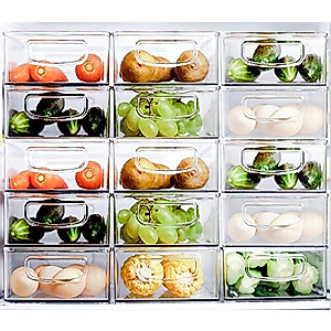 Kingrol 6 Pack Plastic Storage Bins for Pantry, Refrigerator, Countertop, Cabinet Organization, Stackable Food Storage Organizer with Handles, BPA Free, 10 x 6 x 3 Inch