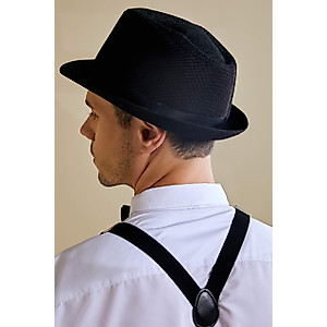 BABEYOND Straw Fedora Hat for Men Panama Trilby Hat Short Brim Summer Sun Hat A-Black