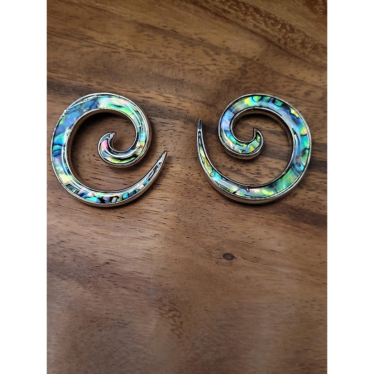 Zaya Body Jewelry Pair 0g or 2g Steel Blue Green Abalone Ear Spirals Tapers Gauges 8mm 6mm (0g 8mm)