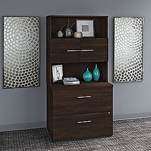 Bush Business Furniture Office 500 2 Drawer Lateral File Cabinet with Hutch, 36W, Black Walnut