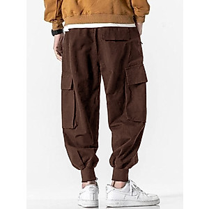 Men's Joggers Pants Casual Baggy Cotton Drawstring Tapered Sweatpants Cargo Hippie Loose Fit Trousers with Multi-Pocket