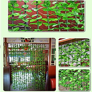 WZNING Leaf Strip Curtains, Artificial Green String Bamboo Bead Curtain Home Decoration Partition for Balconies Wall Garden Pergola, Easy to Install Interior Decoration, Home and Kitchen Decoration