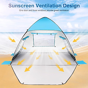 TOBTOS UPF 50+ Pop Up Beach Tent, Beach Umbrella, Automatic Sun Shelter 2-3 People UV Protection Portable Sunshade, Easy Set Up Baby Canopy Cabana, Lightweight with Carry Bag