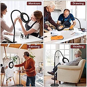 Veemagni 5X Stand Magnifying Glass with Light, 24" Flexible Gooseneck 5 Color Modes Stepless Dimmable Magnifying Floor Lamp, 3-in-1 Adjustable Lighted Magnifier Hands Free for Close Work, Esthetican