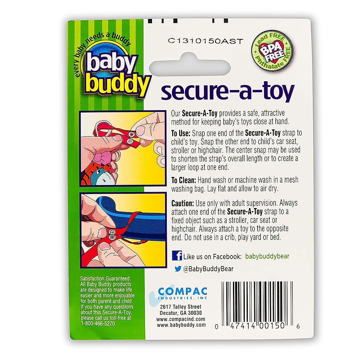 Baby Buddy Secure-a-Toy, Adjustable Pacifier and Teether Strap for Stroller, Highchair, and Car Seat, Tan Olive, 2 Pack