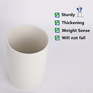 SIEBOLD 2pcs Sturdy Cutlery Holder White Ceramic With Metal Bracket Robust Silverware Caddy For Countertop - Spoon Holder Silverware Caddy(5.9 - 3.9inch) Gold