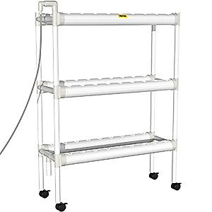VEVOR Hydroponics Growing System, 54 Sites 6 Food-Grade PVC-U Pipes, 3 Layers Indoor Planting Kit with Water Pump, Timer, Nest Basket, Sponge for Fruits, Vegetables, Herb, White
