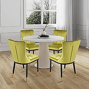 Bekrvio Dining Chairs Set of 4, Modern Velvet Kitchen Chairs with High Back, Upholstered Armless Side Chair Accent Chair with Black Metal Legs for Dining Room, Living Room, Vanity (Olive Green)