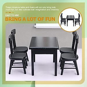 Black Chairs 5Pcs Miniature Table and Chairs, Mini Dining Table Set for 4, Doll House Black Wooden Table Chairs Miniature Furniture and Accessories Furniture