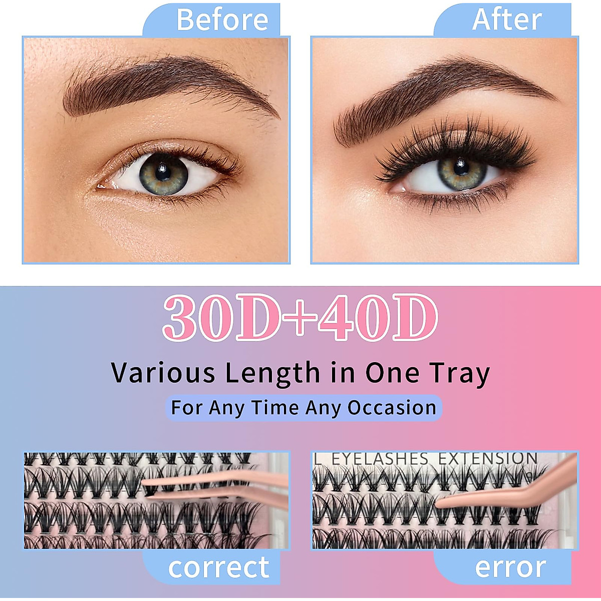 DIY Eyelash Extension Kit with 280 Pcs 30D+40D Lash Clusters, Bond and Seal and Lash Tweezers 9-16mm Mix Individual Lashes Kit for Eyelash Extensions Beginners Self Application DIY at Home, by KLHYIT