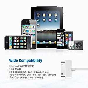 sarmert Apple Certified 30 Pin USB Charging Cable, UPoweradd 4.0ft USB Sync Charging Cord iPhone Compatible for 4 4s 3G 3GS iPad 1 2 3 iPod Touch Nano White (1 PCS)