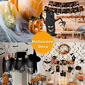 Halloween Party Hanging Decorations Kit- Halloween Hanging Swirl, Halloween Banner, Halloween Balloons with Halloween Spider Web Stretchable Cobweb for Halloween Indoor Outdoor Decoration
