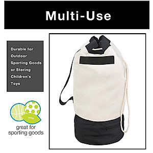 Smart Design Heavy Duty Duffel Bag w/ 2 Compartments, Strap, & Handles - Holds up to 80 lbs. - VentilAir Breathable Canvas - for Gym Clothes & Laundry - (Holds 3 Loads) (30 x 15 Inch) [Natural Canvas]