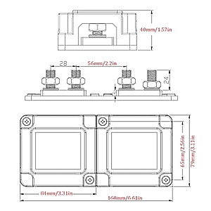 T Tocas Heavy Duty 400ABus Bar Power Distribution Block Ground Busbar Box 8XM10 (3/8") Terminal Studs Module Design 48V DC Black & Red Cover