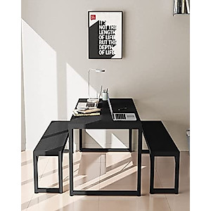 Bealife Dining Table Set for 4, Modern Kitchen Table Set with 2 Benches, 45.5in 3-Piece Soho Dining Room Table Set with Metal Frame and MDF Board, Sturdy Structure, Space-Saving Furniture (Black)