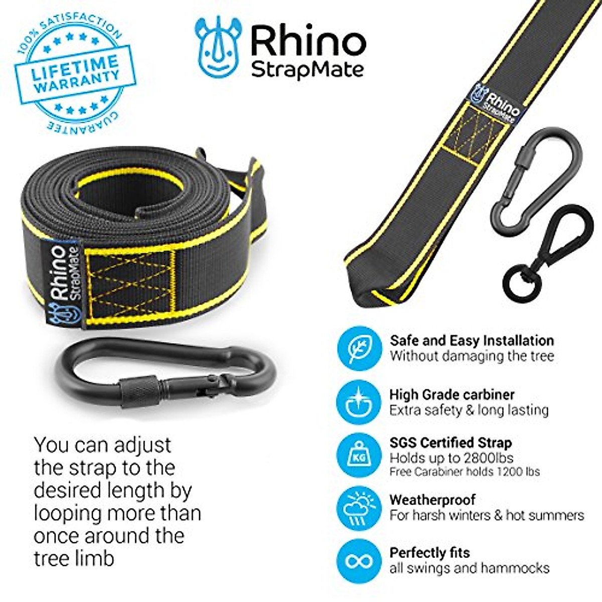 Tree Swing Straps Hanging Kit - Two 10ft Straps, Holds 2800 lbs (SGS Certified), Fast & Easy Way to Hang Any Swing