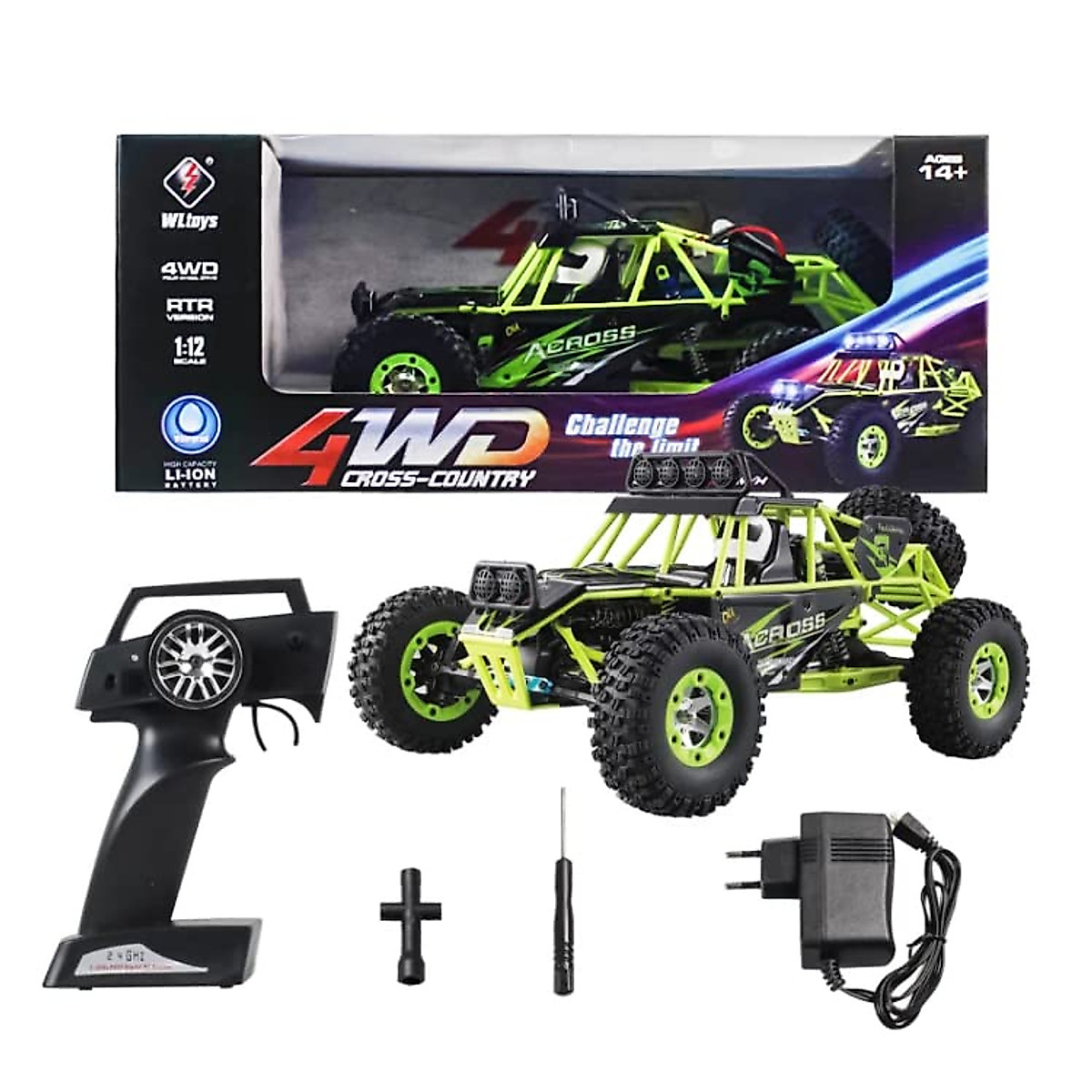 GuliTech WLtoys High-Speed RC Car 12427 12428 2.4G 1:12 4WD Crawler Remote Control RC Car with LED Light Two Battery Buggy Vehicle Trucks Toys Kid (12427 2 * 1500)