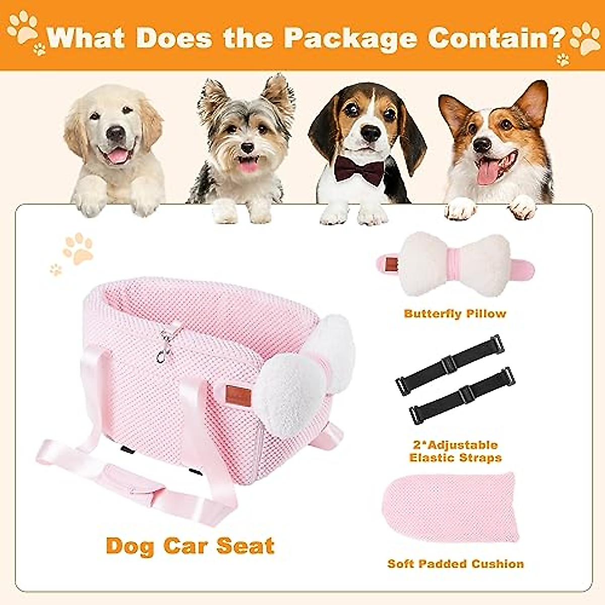 LOOBANI Center Console Dog Car Seat on Car Armrest, Comfortable Dog Car Seats for Small Dogs Cats to See Out Window Up to 12 Lbs, Portable Dog Booster Seat Fits Perfectly for Car, Travel, Home (Pink)