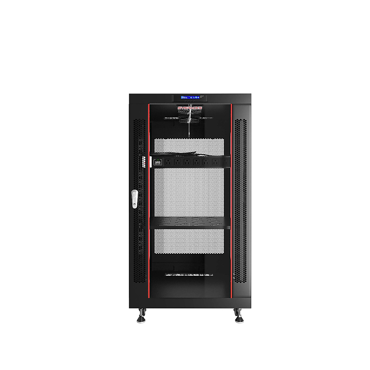 Sysracks 22U 35 inch Deep Server Rack Cabinet It Enclosure - Cooling Fans - LCD Screen - Thermostat - PDU - Casters - 2 Fans – Shelf