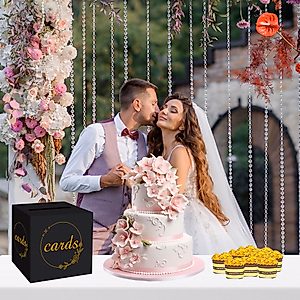 Laroder 1 Pack Black Card Box Wedding Card Box Graduation Card Box Holder Card Box for Party Baby Bridal Shower Funeral Retirement Gold Card Box Cardboard Birthday Card Box Raffle Box