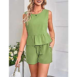 Bozanly Women's Summer 2 Piece Outfits Sleeveless Ruffle Crop Tank Top High Waist Wide Leg Shorts Sets(0680-Green-XL)
