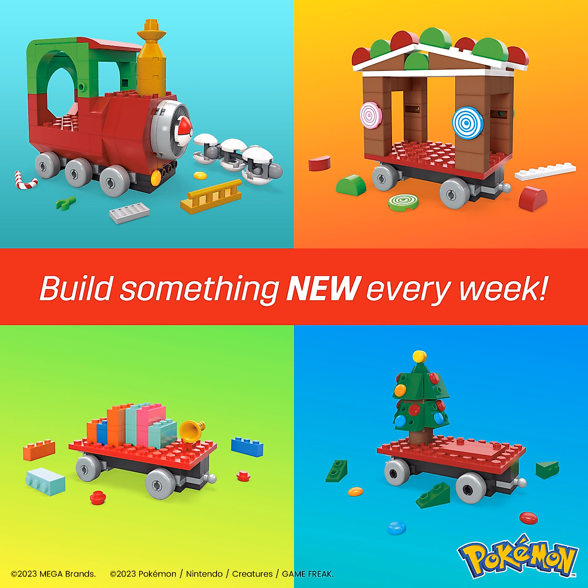 MEGA Pokémon Building Toys Set Holiday Train with 373 Pieces, 4 Articulated and Poseable Characters and Surprises, for Kids (Amazon Exclusive)