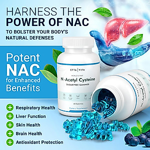 World's First Sugar-Free NAC Gummies, N-Acetyl Cysteine Supplement (MCT-Oil Coated for Absorption) NAC Supplement for Respiratory Health, Liver Detox & Cleanse, Kidney, Antioxidant Support, Vegan 60ct