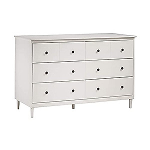 Walker Edison Wood Dresser Bedroom Storage Drawer Organizer Closet Hallway, 6 Drawer, White