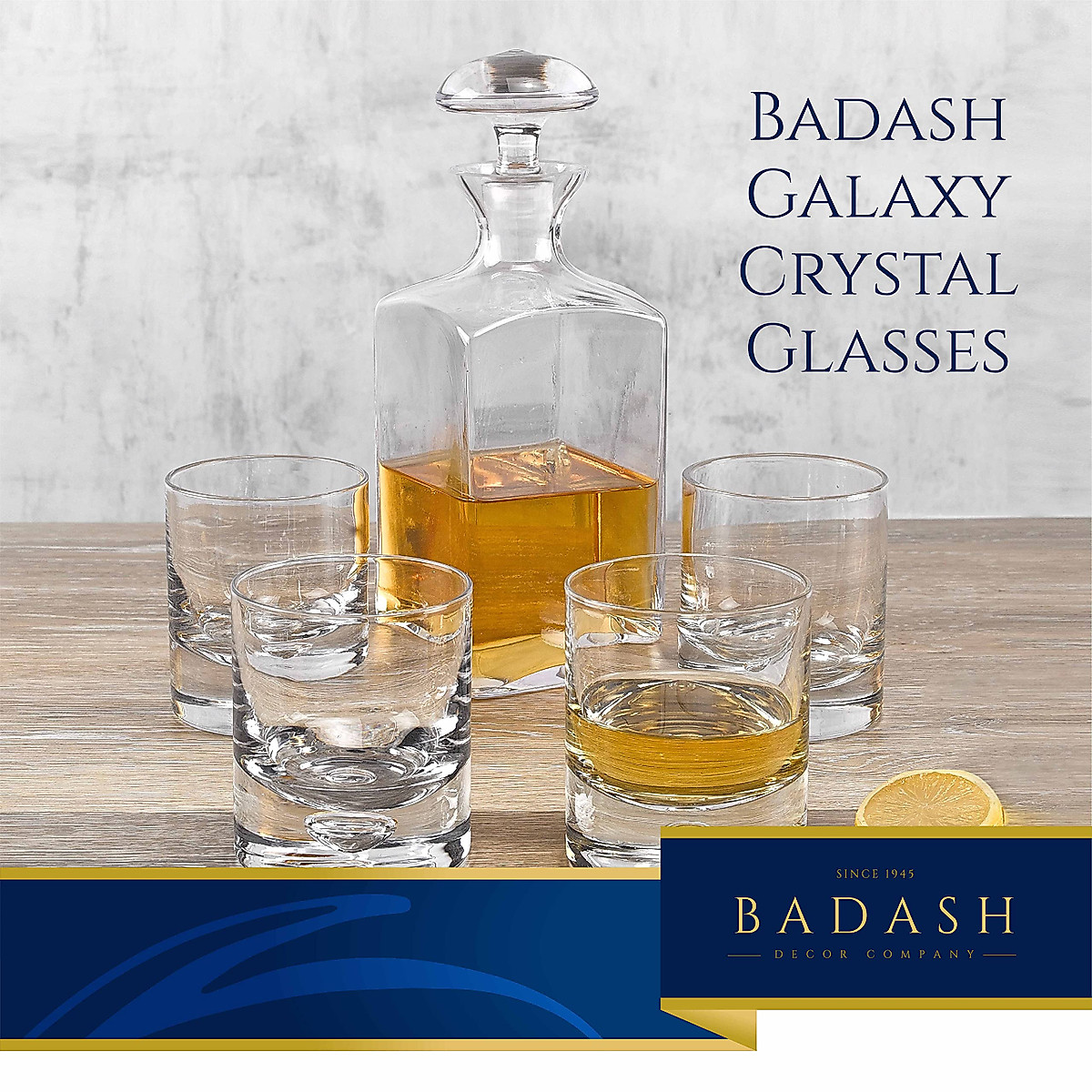 Badash Galaxy Crystal Old Fashioned Glasses - Set of 4 Mouth-Blown Lead-Free Crystal 8 oz. Rocks Glasses for Whiskey, Bourbon & Scotch