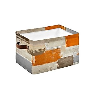 Orange Grey Oil Painting Storage Bins 1 Pack, Large Waterproof Storage Baskets for Shelves Closet, Burnt Orange Geometry Abstract Art Storage Basket Foldable Storage Box Cube Organizer with Handles