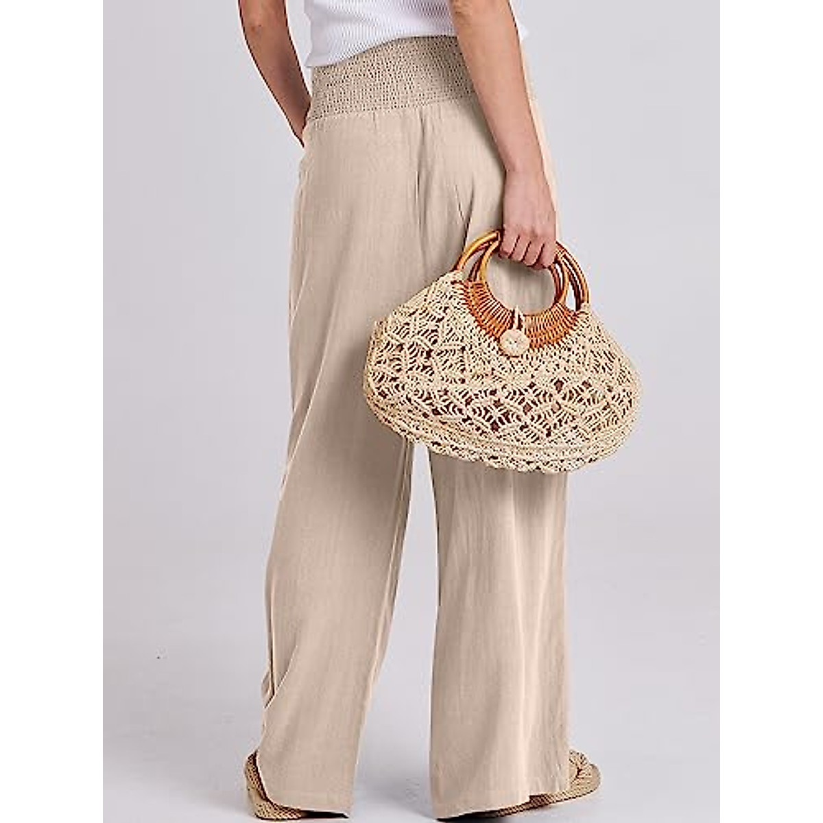 ANRABESS Women Linen Palazzo Pants Summer Boho Wide Leg High Waist Casual Lounge Pant Trousers with Pocket 1091mixing-S