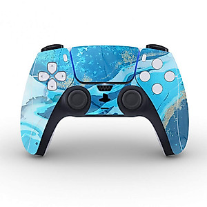 PlayVital Aquamarine Watercolour Full Set Skin Decal for ps5 Console Disc Edition, Sticker Vinyl Decal Cover for ps5 Controller & Charging Station & Headset & Media Remote