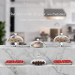 ums Glass Cake Stand with Dome - Footed Glass Service Plate, Large Size (12 inch), Footed Cake Plate Wıth Dome, Multifunctional Serving Platter, durable glass