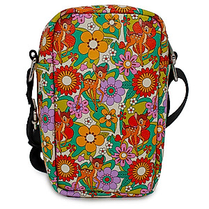 Buckle Down Disney Bag, Cross Body, Bambi 70s Flower Collage, Multi Color, Vegan Leather