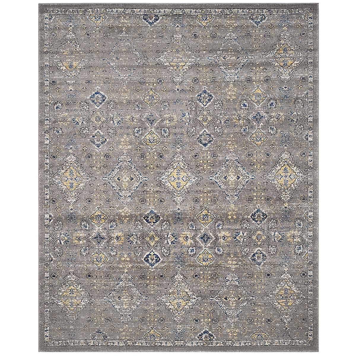 SAFAVIEH Evoke Collection 8' x 10' Dark Grey / Yellow EVK224G Boho Oriental Non-Shedding Living Room Bedroom Dining Home Office Area Rug