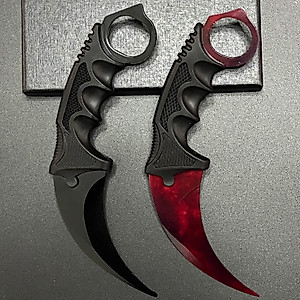 Karambit Knife Trainer Stainless Steel Practice Karambit Knife Fixed Blade Training Karambit Knife with Sheath and Cord Suitable for Hiking, Adventure, Survival and Collection 2 Pieces(Black Red)