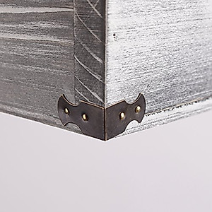 VERGOODR Gray Farmhouse Style Torched Wood Square Waste Bin with Decorative Metal Brackets Trash Can for Bedroom,Living Room, Bathroom & Office