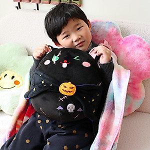 Jrystar 12'' Happy Halloween Black Cat Plush Pillow Toy Soft Skeleton Pumpkin Black Cat Plush Hugging Throw Pillow Home Party Decorations for Kids Adults