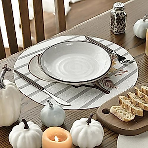 Artoid Mode Stripes Pumpkin Sunflower Leaves Round Fall Placemats Set of 4, 15 Inch Seasonal Autumn Round Table Mats for Dining Decoration
