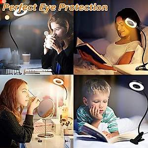 Lypumso Desk Lamp with Adapter, LED Reading Lamp Clip on Light, 3 Color Modes 10 Dimmable Brightness, Perfect Clamp Lamp for Home Office Studying Working Makeup Craft