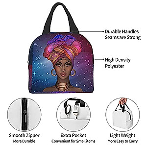 Duduho Afro American Black Woman Lunch Bag Compact Tote Bag Reusable Lunch Box Container For Women Men School Office Work