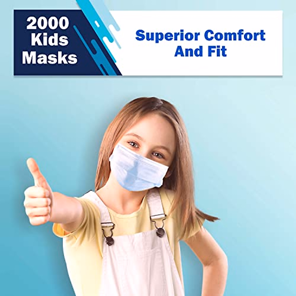 2000 Kids Disposable Face Masks, Bulk Face masks (40 Boxes, 50pcs/Box), Non Woven Thick 3-Layers Breathable Facial Masks with Adjustable