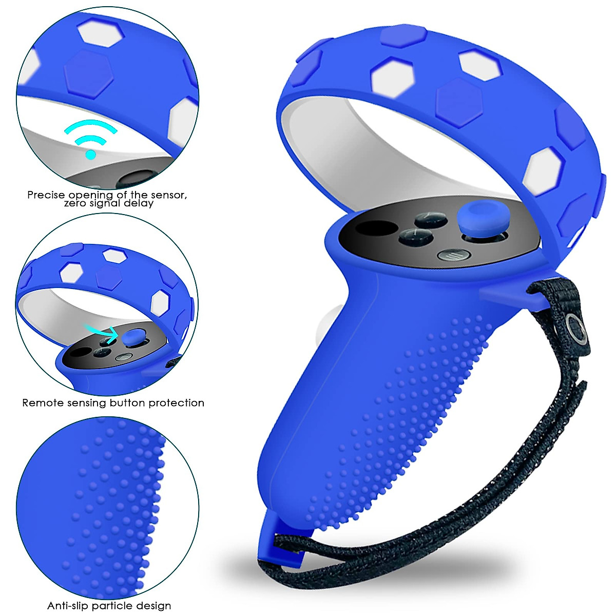 JYMEGOVR for Oculus Quest 2 Silicone Cover, Protective Cover Accessories for Meta VR, Multi Colors Soft Shell Skin, Controller Grips & Face Cover Set (Blue)