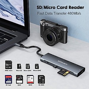 USB C Hub, HUBFINDER 9 in 1 Multiport Adapter with 100W Power Delivery，4K HDMI Output，3 USB3.0 and USB-C 5 Gbps Data Ports，SD/TF Card Reader，3.5mm Headphone Jack，for MacBook Air, MacBook Pro,iPad Pro