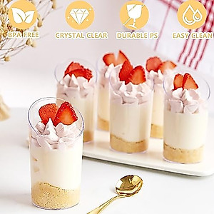 TOFLEN 50 Pack Mini Dessert Cups with Spoons - 2.2 oz Clear Plastic Parfait Cups Reusable Party Serving Cups for Appetizers - Round Slanted Dessert Shot Glasses