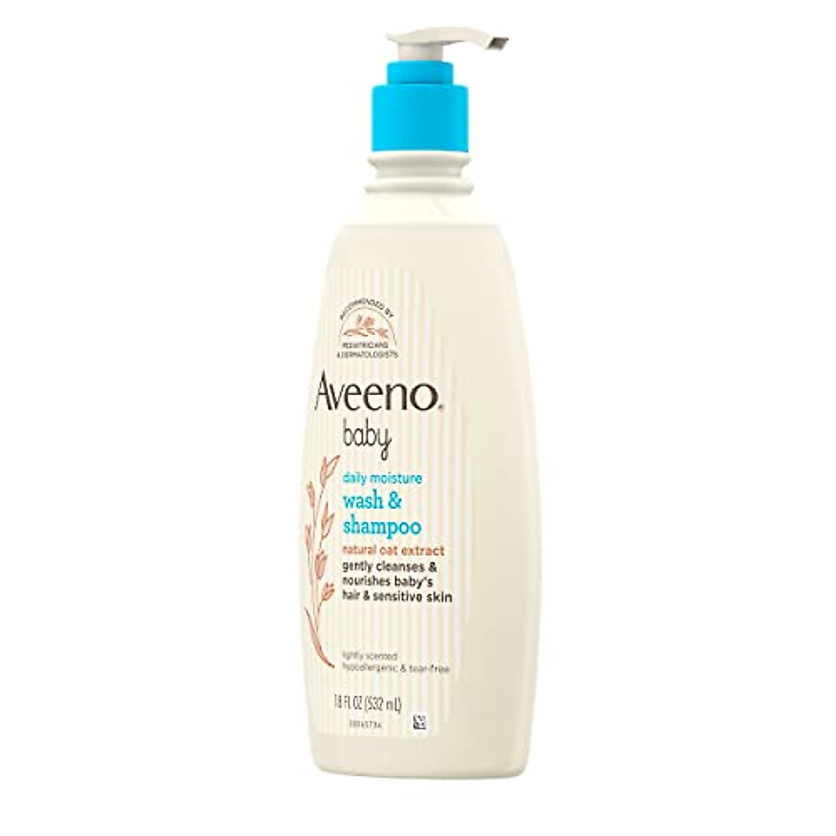 Aveeno Baby Daily Moisture Gentle Body Wash & Shampoo with Oat Extract, 2-in-1 Baby Bath Wash & Hair Shampoo, Tear- & Paraben-Free for Hair & Sensitive Skin, Lightly Scented, 18 fl. oz