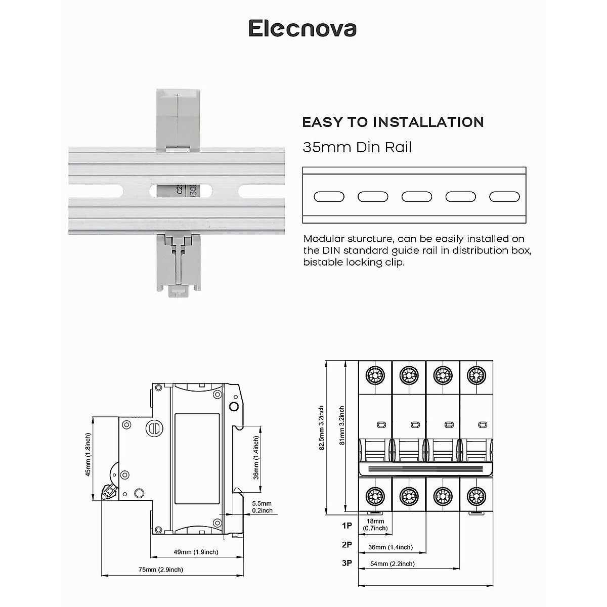 Elecnova 6-63A AC Miniature Circuit Breaker, 1 Pole 32 Amp 230V, DIN Rail Mounted Circuit Breakers, Overload, Short-Circuit Tripping, MCB, 110V / 120V Available