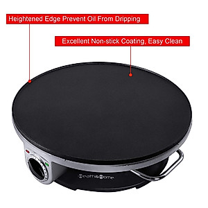 Health and Home Crepe Maker - 13 Inch Crepe Maker & Electric Griddle & Non-stick Pancake Maker-Crepe Pan (Silver-A)