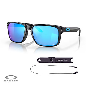 Oakley Holbrook OO9102 9102F5 57MM Polished Black/Prizm Sapphire Square Sunglasses For Men + BUNDLE Accessory Leash Kit+ BUNDLE with Designer iWear Eyewear Kit